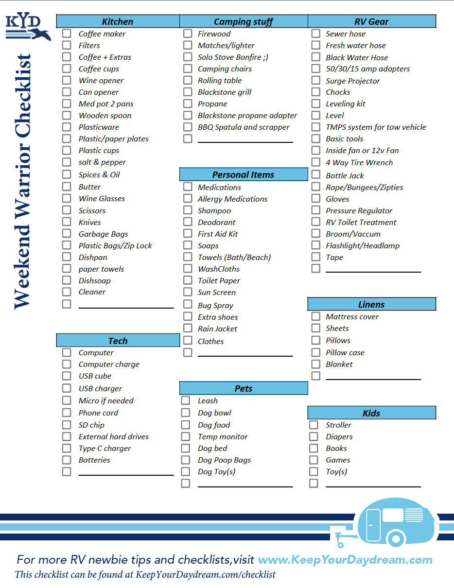 RVers Weekend Warrior Checklist - Keep Your Daydream